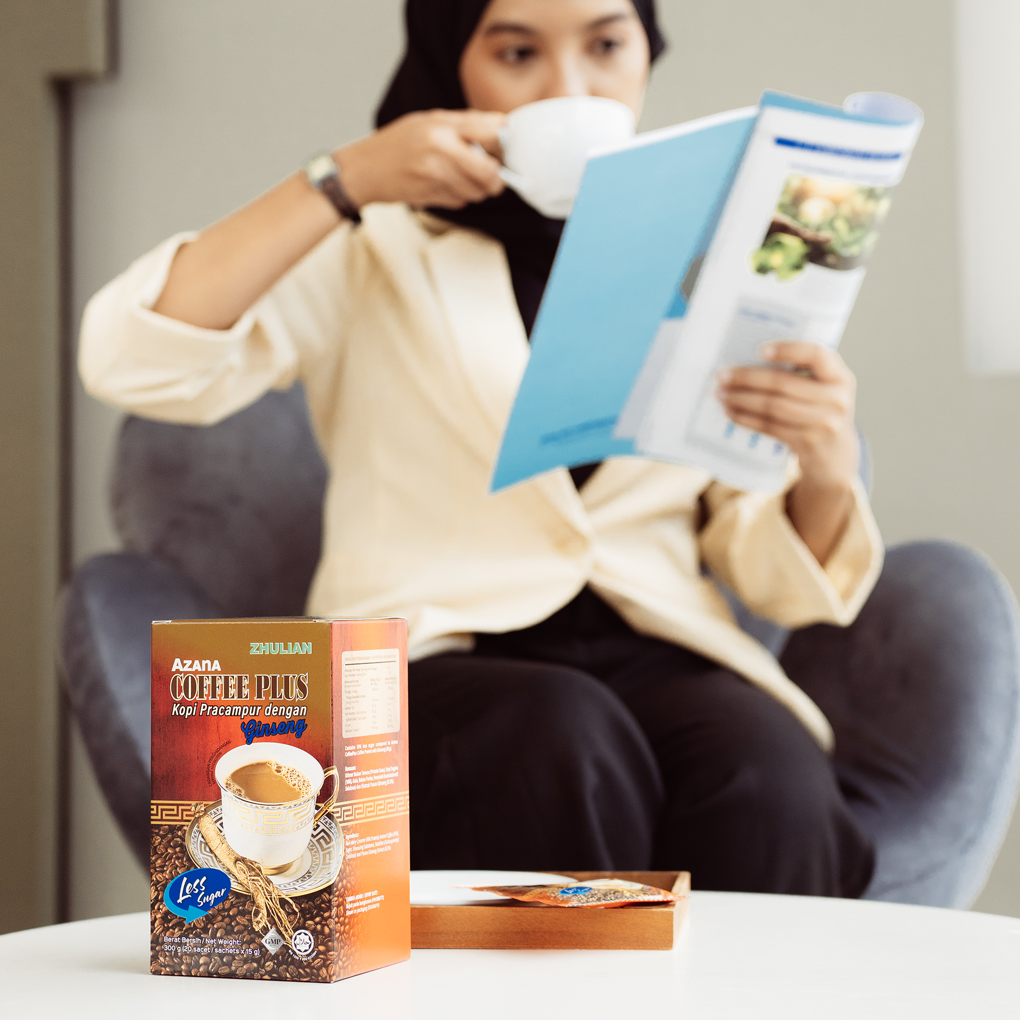 Zhulian Malaysia. Azana Coffee Plus Premix Coffee with Ginseng (Less Sugar)